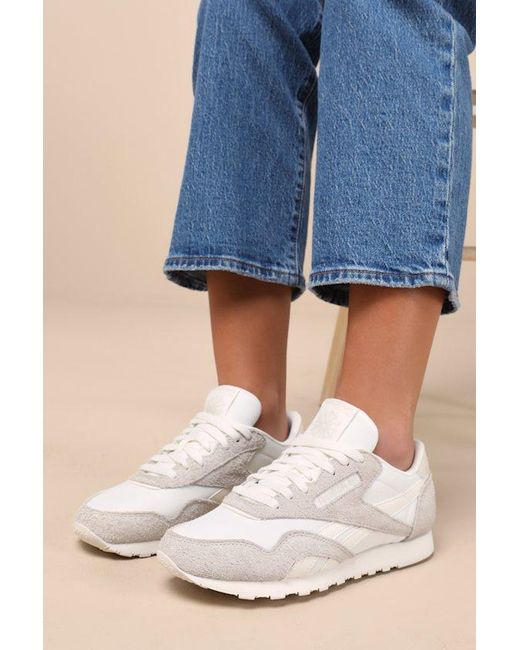 Reebok Classic Nylon And Chalk Suede Leather Sneakers in Blue | Lyst