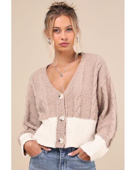 Lulus Convincingly Cozy And Ivory Cable Knit Boucle Cardigan in Natural ...
