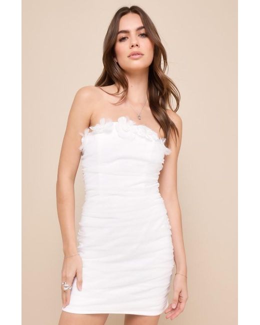 Lulus Idyllic Blooms Mesh Ruched 3D Floral Strapless Mini Dress in ...