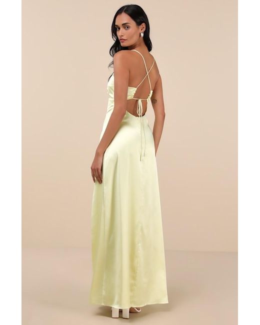Lulus Stunning Example Satin Backless Maxi Dress in Natural | Lyst