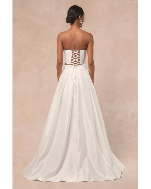 Lulus Angelica Satin Strapless Three-Piece Maxi Dress in White | Lyst