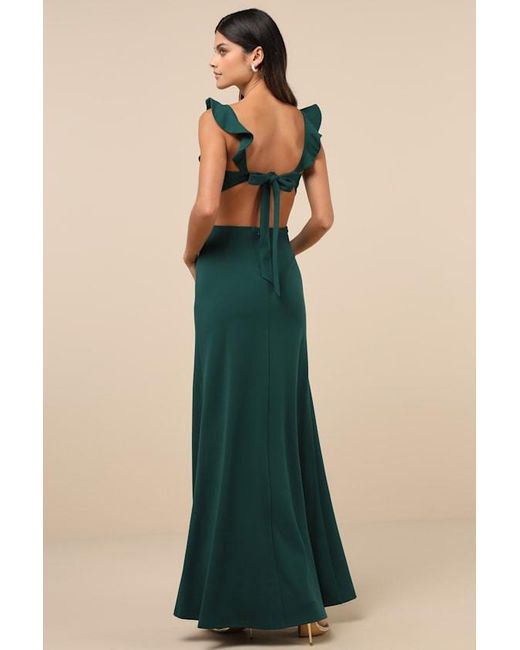 Lulus Captivating Charisma Emerald Ruffled Cutout Tie-Back Maxi Dress ...