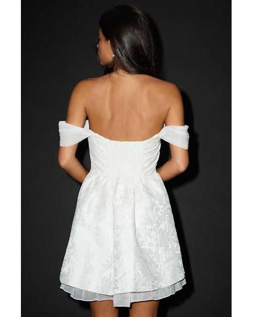 Lulus Kalara Jacquard Off-The-Shoulder Mini Dress in Black | Lyst
