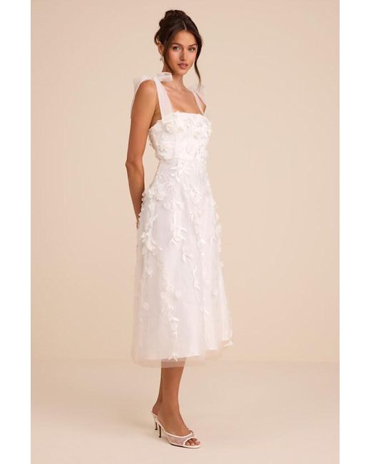 Lulus Effortlessly Sweet Tulle 3D Floral Tie-Strap Midi Dress in ...