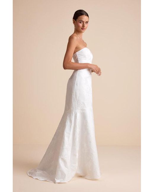 Lulus Cagney Floral Jacquard Strapless Trumpet Maxi Dress in Natural | Lyst