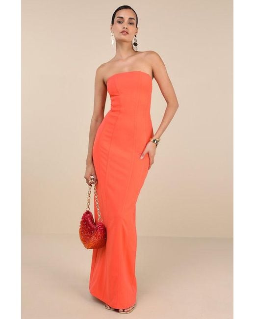 Lulus Ismene Bright Seamed Strapless Maxi Dress in Red | Lyst