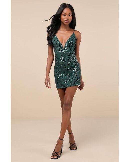 Lulus Sparkling Excellence Emerald Sequin Backless Bodycon Mini Dress ...