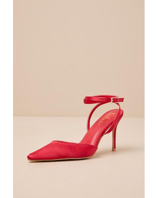 Lulus Auberron Cherry Satin Ankle Strap Pumps in Pink | Lyst