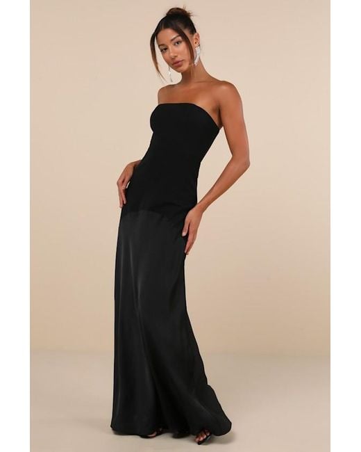 Lulus Compelling Style Strapless A-Line Maxi Dress in Black | Lyst