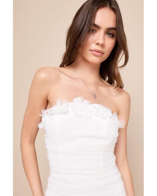 Lulus Idyllic Blooms Mesh Ruched 3D Floral Strapless Mini Dress in ...