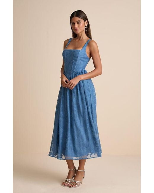 Lulus Colwyn Basque Waist Bustier Midi Skirt in Blue | Lyst