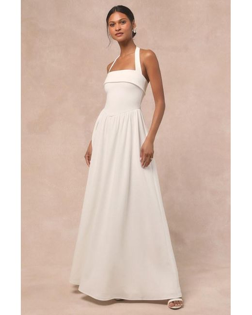 Lulus Telia Halter Basque Waist Maxi Dress in Natural | Lyst