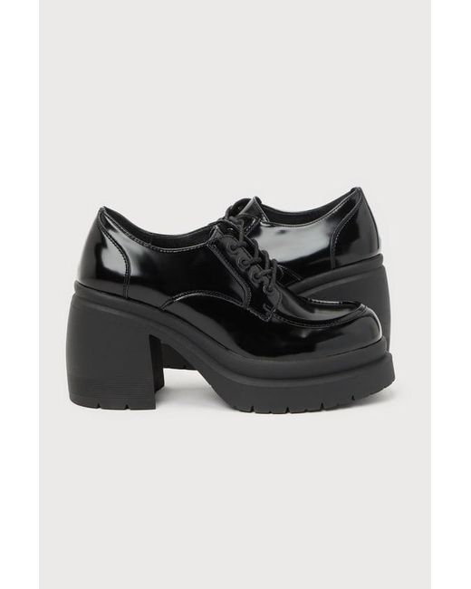 Madden Girl Time Box Patent Lace-Up Platform Loafers in Black | Lyst
