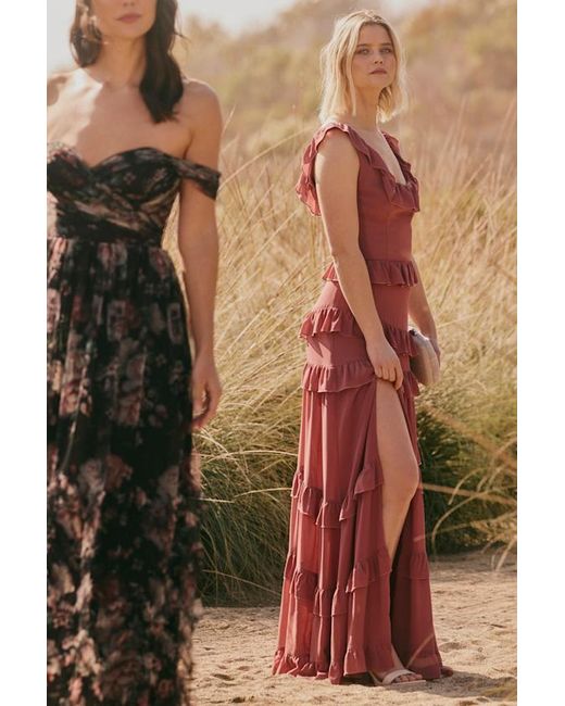 Lulus Compelling Romantic Rusty Rose Ruffled Tiered Maxi Dress in Brown ...