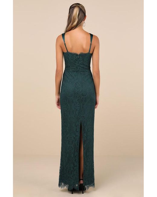 Lulus Classy Flirtation Emerald Lace Bustier Maxi Dress in Blue | Lyst