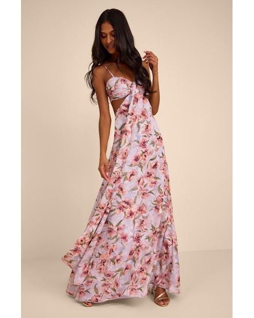 Lulus Heidi Floral Cutout Maxi Dress in Pink | Lyst UK