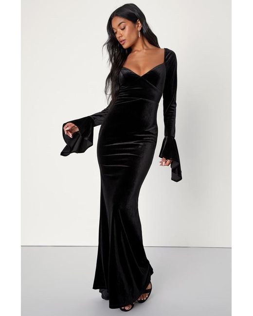 Lulus Dramatic Instincts Velvet Bell Sleeve Mermaid Maxi Dress in Black ...