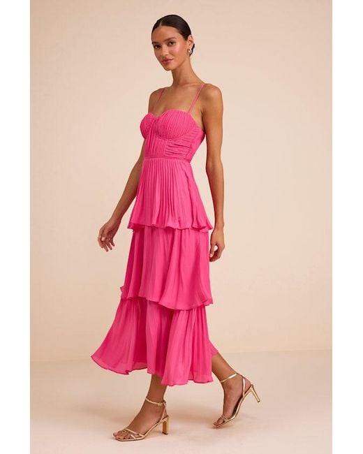 Lulus Cascading Crush Tiered Midi Dress in Pink | Lyst