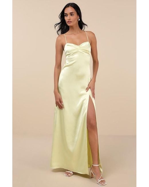 Lulus Stunning Example Satin Backless Maxi Dress in Natural | Lyst