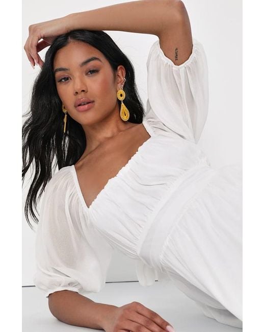 Lulus Ethereal Arrival Puff Sleeve Tie-Back Chiffon Mini Dress in White ...