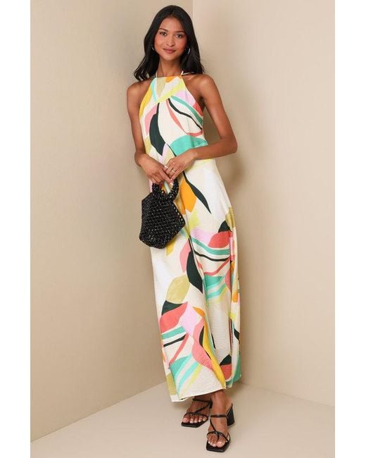 Lulus Wonderful Bliss Multi Abstract Print Backless Maxi Dress in ...