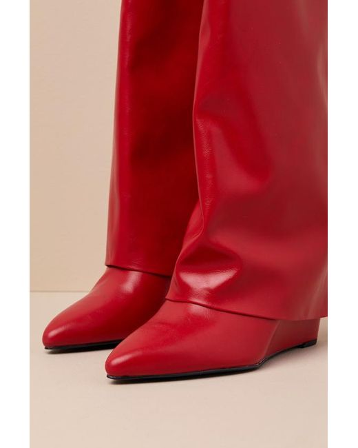 Madden Girl Evannder Paris Fold-Over Knee-High Wedge Boots in Red | Lyst
