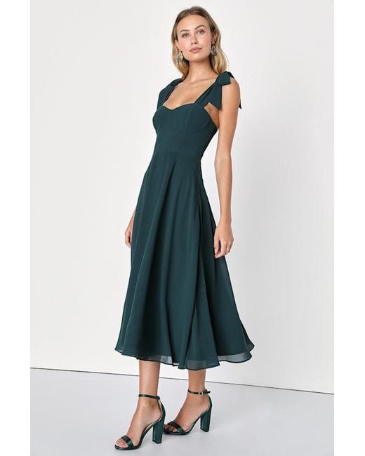 Lulus Sophisticated Charisma Dark Tie-Strap A-Line Midi Dress in Blue ...