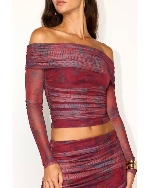 Lulus Lani Multi Floral Mesh Off-The-Shoulder Top in Red | Lyst