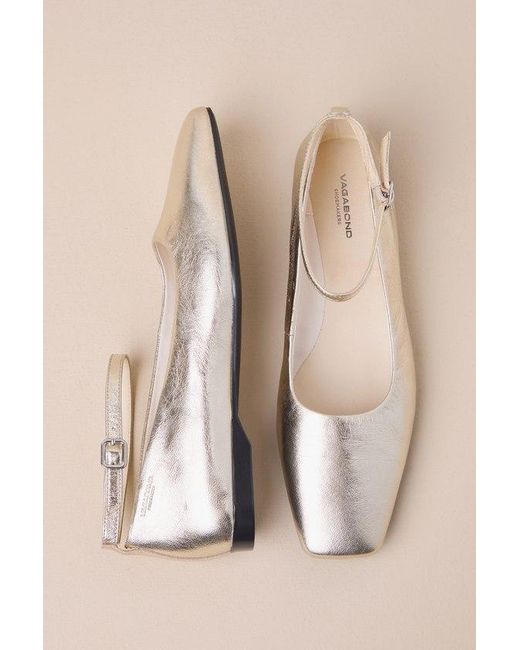 Vagabond Shoemakers Delia Metallic Leather Square Toe Ankle Strap Flats ...