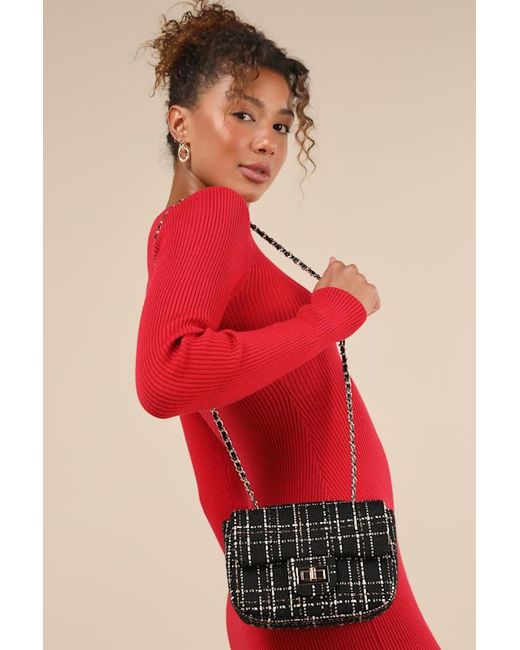 Lulus Spring Cheer Tweed Lurex Crossbody Bag in Black | Lyst