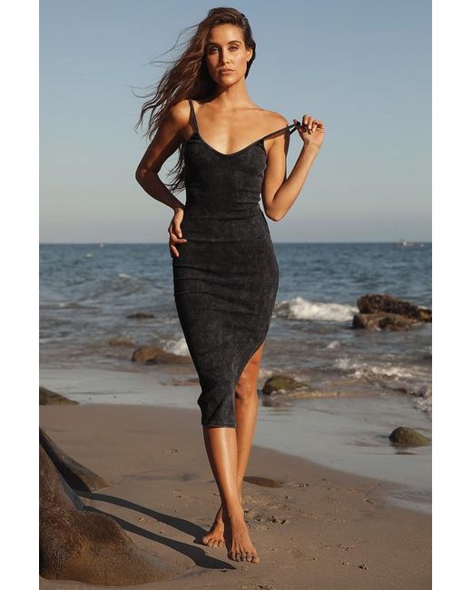 Lulus Basic Bae Washed Ribbed Bodycon Midi Dress in Grey | Lyst UK