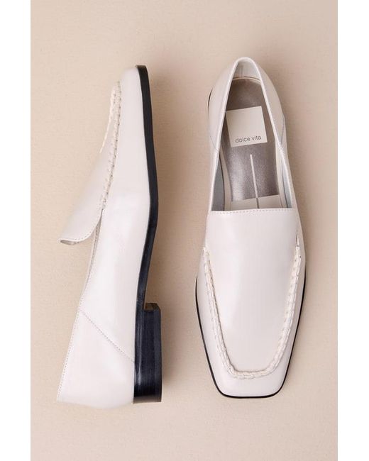Dolce Vita Beny Crinkle Patent Leather Square Toe Loafers in Natural | Lyst