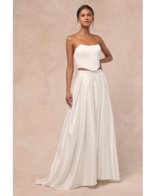 Lulus Angelica Satin Strapless Three-Piece Maxi Dress in White | Lyst