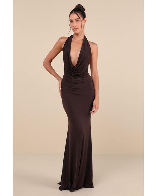 Lulus Eye-Catching Silhouette Dark Cowl Neck Halter Maxi Dress in ...