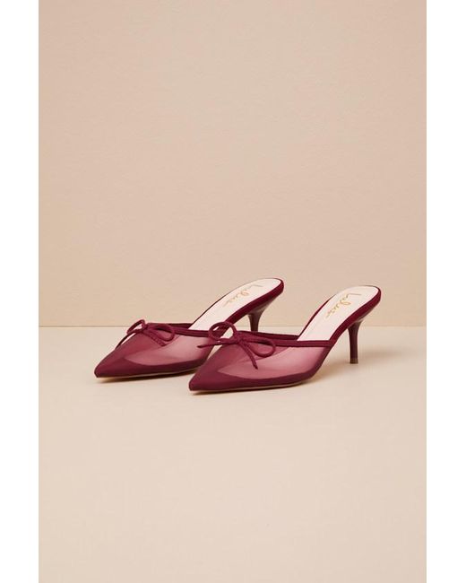 Lulus Cheralynn Mesh Bow Pointed-Toe Mule Pumps in Red | Lyst