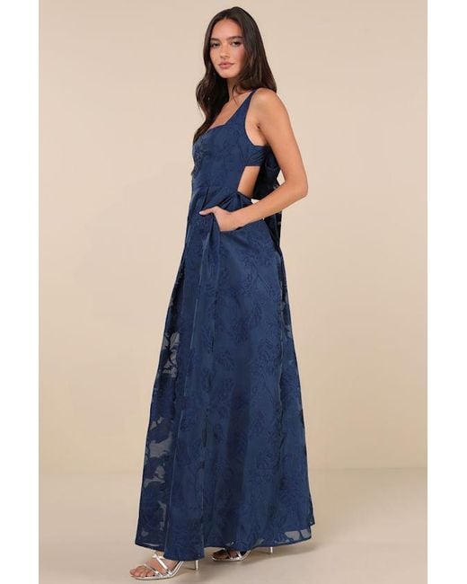 Lulus Perfected Aura Jacquard Tie-Back Maxi Dress With Pockets in Blue ...