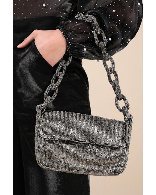 Lulus Ailean Charcoal Beaded Shoulder Bag in Black | Lyst