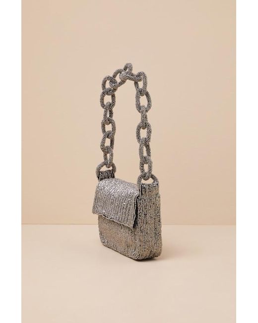Lulus Ailean Charcoal Beaded Shoulder Bag in Black | Lyst