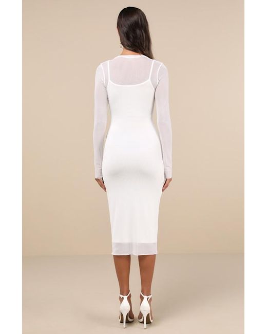 Lulus Perfect Plans Sheer Mesh Long Sleeve Bodycon Midi Dress in ...