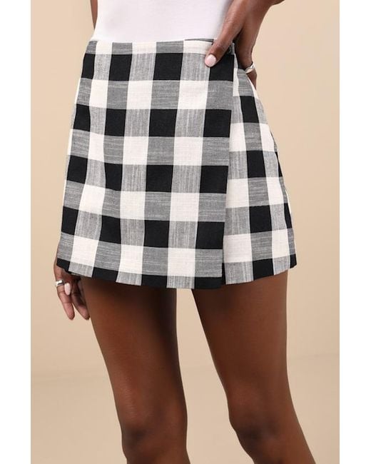 Lulus Tillie Gingham High-Rise Skirt in Natural | Lyst