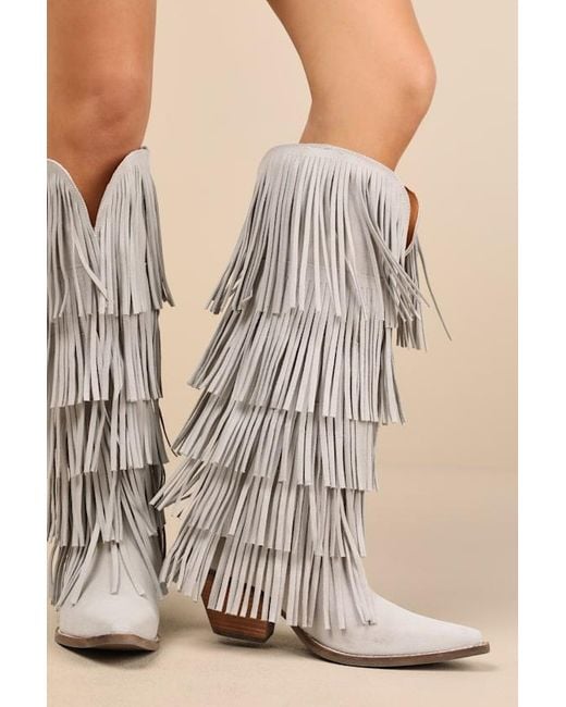 Dingo Wild Child Suede Fringe Over-The-Knee Western Boots in White | Lyst