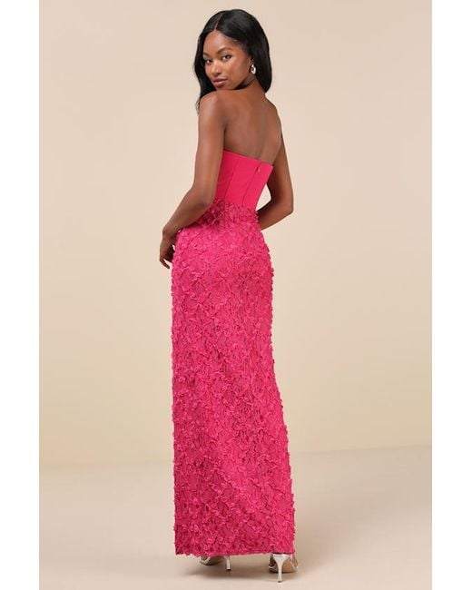 Lulus Ravishing Appeal 3D Floral Applique Strapless Maxi Dress in Red ...