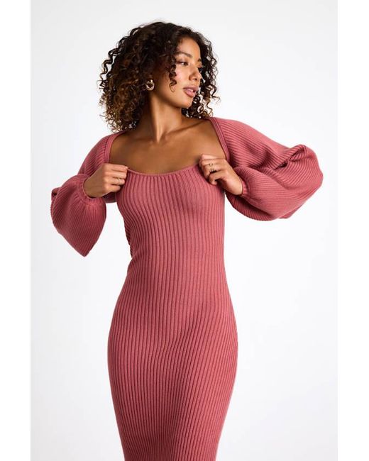 Lulus Autumn Aura Rusty Rose Ribbed Two-Piece Sweater Dress in Red ...