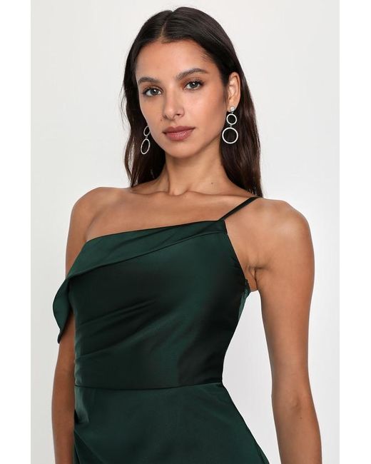 Lulus Magnificent Magic Emerald Satin Asymmetrical Mini Dress in Green ...