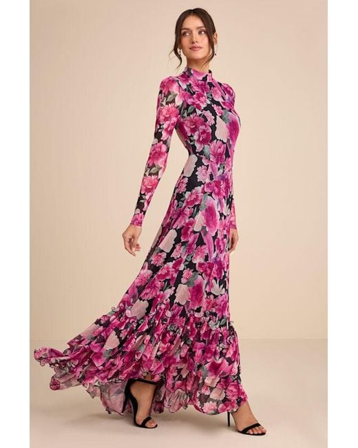Lulus Emilina And Floral Mock Neck Maxi Dress in Pink | Lyst