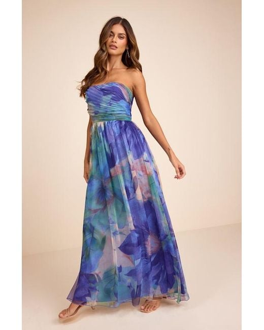Lulus Galilea Multi Floral Strapless Maxi Dress in Blue | Lyst