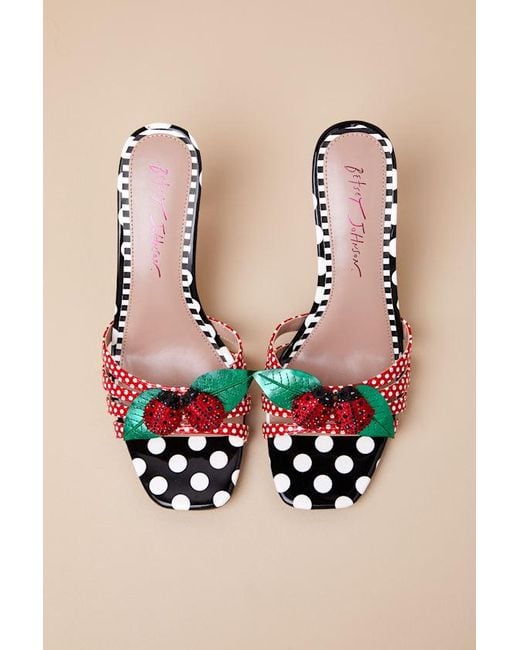 Betsey Johnson Clovr Multi Lady Bug High Heel Slide Sandals in Pink | Lyst