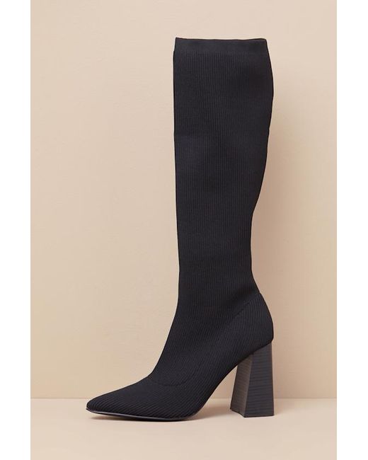 Lulus Zolla Ribbed Knit Pointed-Toe Knee-High Sock Boots in Black | Lyst