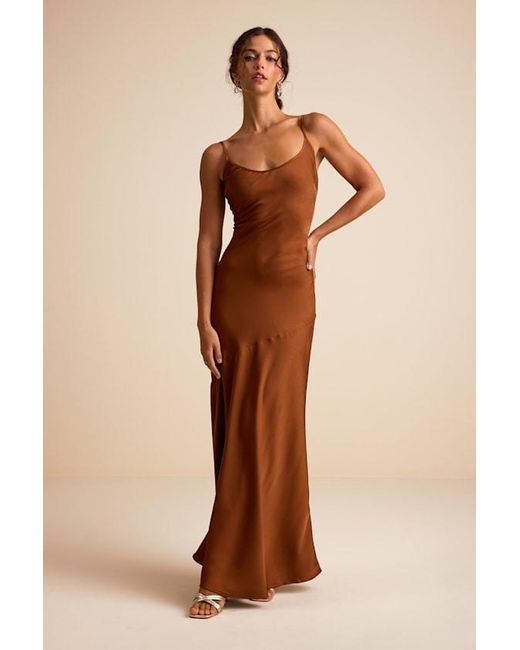 Lulus Riyona Satin Seamed Sleeveless Maxi Dress in Natural | Lyst UK