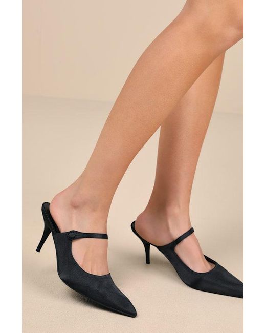 Lulus Bristel Satin Mule Pumps in Black | Lyst